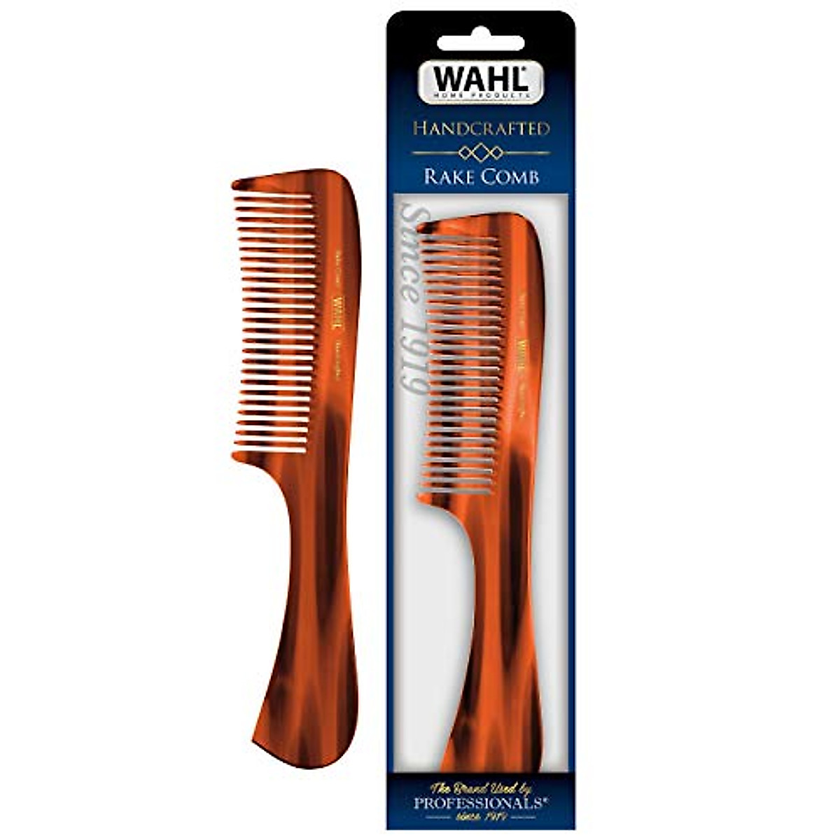 Wahl Beard, Mustache, & Hair Rake Comb for Men's Grooming - Handcrafted & Hand Cut with Cellulose Acetate - Smooth, Rounded Tapered Teeth - Model 3325