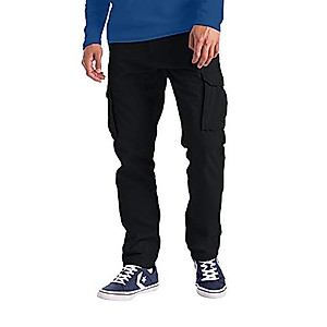 Mens Cargo Combat Work Pants 100% Cotton 6 Pockets Relaxed Fit Outdoor Hiking Cargo Workware Pants All Waist 32W-44W (34W x 32L, Black)