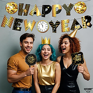 Big, Glitter Happy New Year Banner - 10 Feet, No DIY | Gold Happy New Year Sign for New Years Eve Party Supplies 2023 | New Years Eve Banner for Happy New Year Decorations 2023 | NYE Decorations 2023