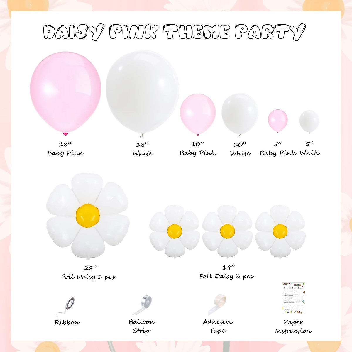 TOPLLON Daisy Balloon Garland Arch Kit 10ft Thicker Daisy Birthday Decorations 4pcs Daisy Balloons Two Groovy Decorations Girl Birthday Party Baby Shower