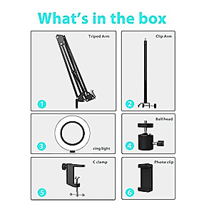 Overhead Camera Mount with Ring Light, Flexible Articulating Phone Arm Stand Compatible with iPhone, Logitech Webcam, Desk Tripod for YouTube Live Stream Cooking Nail Video Recording