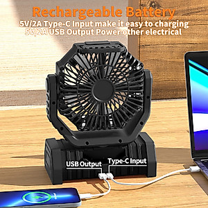 Portable Camping Fan Rechargeable with LED Lantern, 20000mAh Battery Powered Travel Fan with 1-8 Hour Timing Function, 270° Head Rotation, 4 Speeds Settings for Tents, Office, Desk, Camp and Fishing