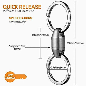 TIMULTI Quick Release Keychain,Titanium Detachable Pull Apart Key Chain,Quick Disconnect Swivel Connector Keychain Accessories with Key Ring