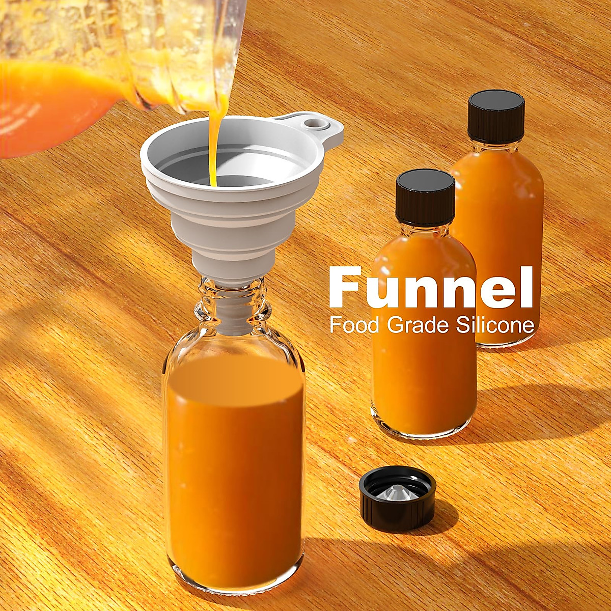 ZHANXUBIO 0.5 oz Clear Glass Bottles, 15ml Boston Round Sample Bottles with Black Poly Cone Caps, Labels, Funnels (15ml 0.5oz, Clear) 12PCS