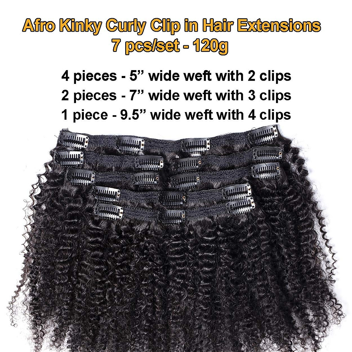 VTAOZI Afro Kinky Curly Hair Extensions Clip in Human Hair for Black Women 8A Brazilian 4B 4C Afro Kinky Curly Clip ins Hair Extensions Natural Color 7Pcs 120G/Set (16 Inch)