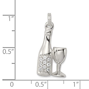 Bonyak Jewelry Solid Sterling Silver CZ Wine/Champagne Bottle/Glass Charm Pendant