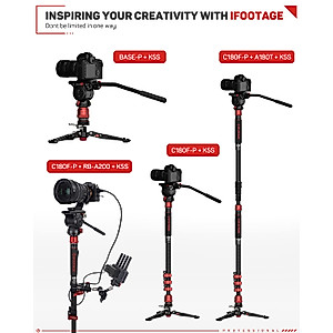 IFOOTAGE Cobra 3 Carbon Fiber Monopod with Pedal, 71" Professional Monopod for Cameras, Portable Travel Monopod with Feet, Max Load 17.64 lbs, Compatible with Sony Canon Nikon DSLR Camera, C180F-P