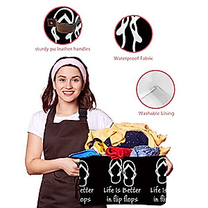Storage Basket Black Flip Flops Large Foldable Storage Bins with Handles Life Is Better In Flip Flops Waterproof Fabric Laundry Baskets for Organizing Shelves Closet Toy Gifts Bedroom Home Decor