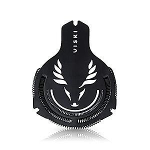 Viski Hawthorne Laser Cut Cocktail Strainer for Drinks with Springs and Scratch Resistant Titanium Finish-Set of 1, Black-Staghead