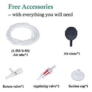 FEDOUR Aquarium Air Pump,1 Outlet Whisper Adjustable Fish Tank Aerator, Quiet Oxygen Pump with Accessories (Single Outlet)