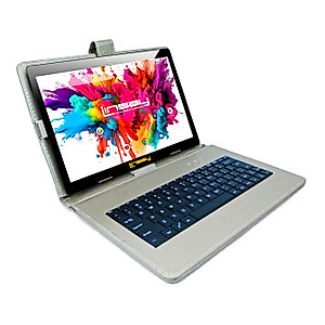 LINSAY 10.1" High End Octa Core 4GB RAM 128GB Storage Android 13 Google Certified Tablet with Silver Keyboard