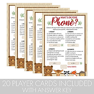 DISTINCTIVS What's On Your Phone - Woodland Baby Shower Game - 20 Cards