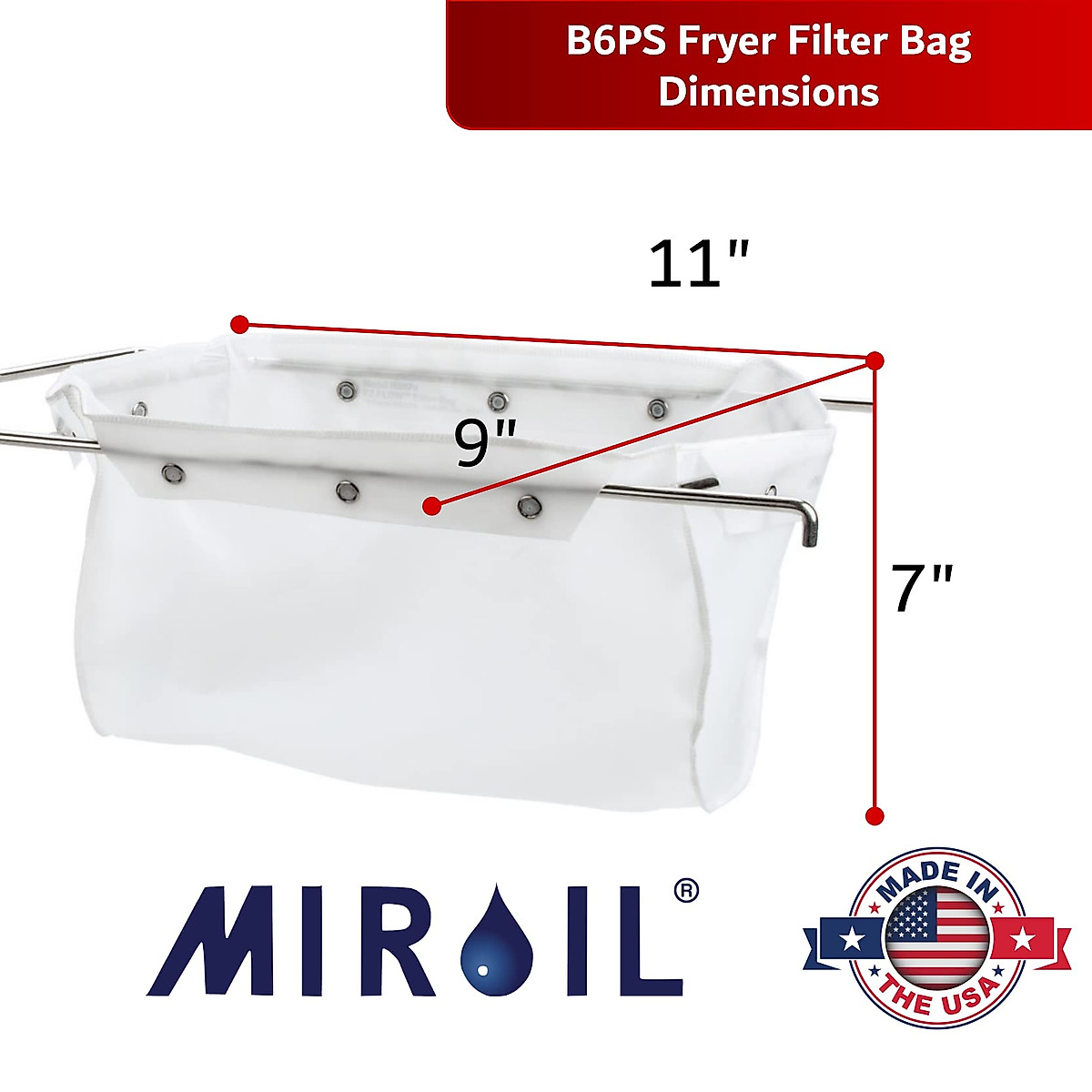Miroil B6PS Fryer Filter Bag & Frame, MirOil EZ Flow Filter Bag Combination, Part 02852, Use to Filter Fry Oil, Suitable for 70 lb Polishing Oil, Durable, Easy to Clean with Hot Water