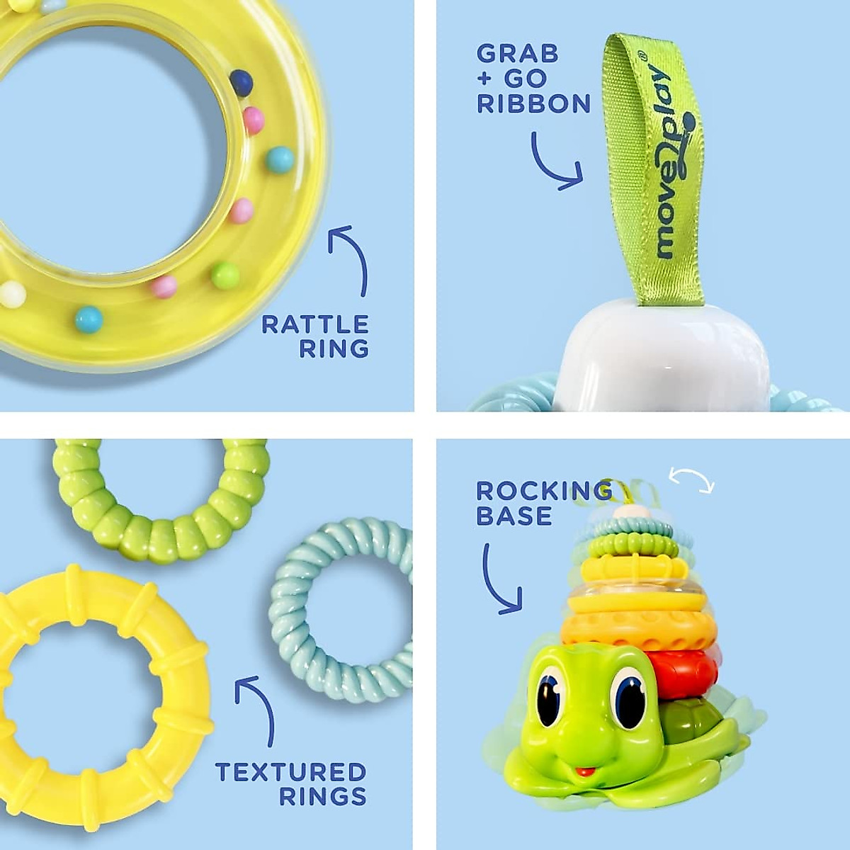 Move2Play, Turtle Ring Stacking Toy, Gift for 1 Year Old Boys & Girls, Baby Toys, 6 to 12 Months, Ages 0-6+, 9, 10, 18+ Months