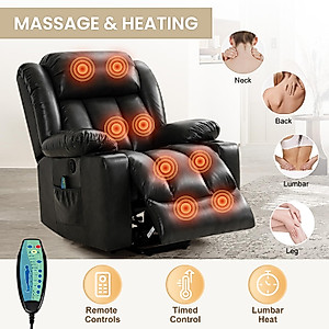 COOSLEEP Power Lift Recliner Chair for Elderly with Massage and Heat, Breathable Leather Recliner Chair for Adults, 2 Cup Holders, USB Ports, Electric Support of Metal,Remote Controls(Black)