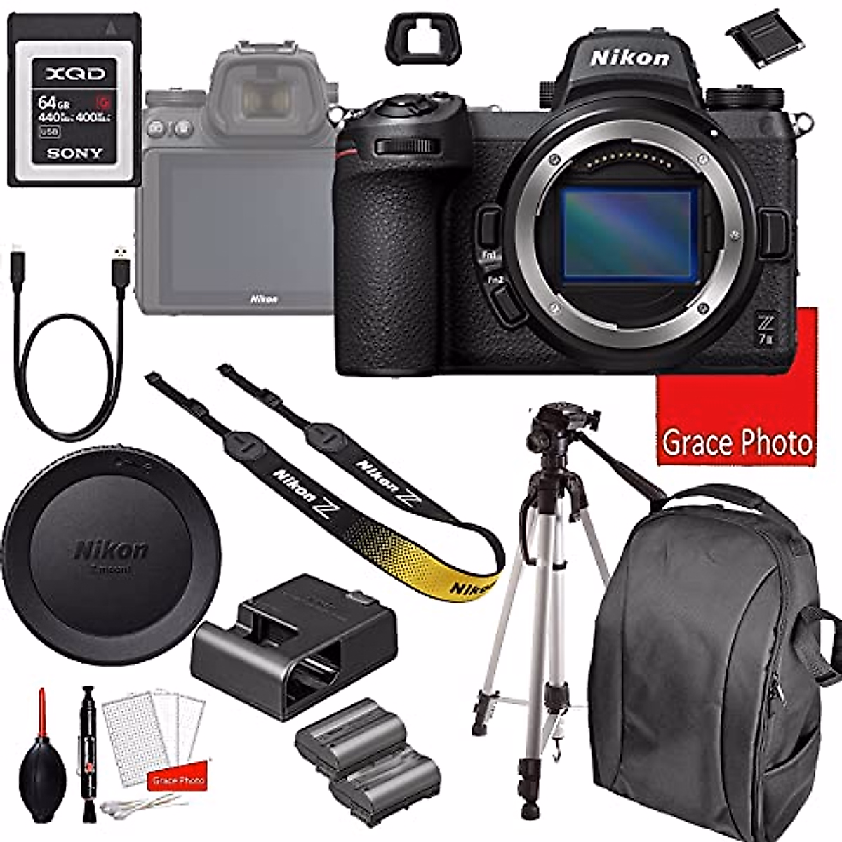Grace Photo Nikon Intl., Nikon Z7II Mirrorless Digital Camera 45.7MP (Body Only)+ 64GB G Series XQD Memory Card +Accessory Bundle (19 Pieces)