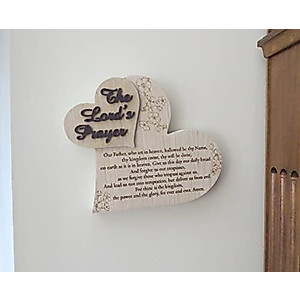 UNIDECO Wooden Heart Décor Wall - 7.0 Inch The Lords Prayer Wall Art - Wood Heart Shaped Decoration for Home - Hanging Art Living Room Accent Shelve - Decorative Religious Praying Rustic Kitchen