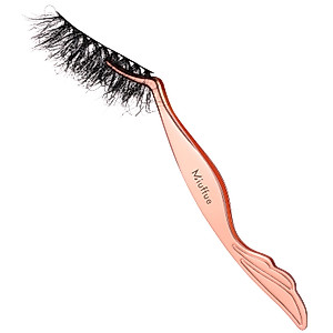 Miuffue Lash Applicator Tool DIY False Eyelash Applicator Tool Stainless Steel Curved Eyelash Tweezers for Clusters and Strip Lashes, Rose Gold