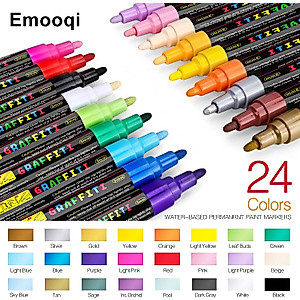 Emooqi Acrylic Paint Pens, Set of 24 Colors Paint Markers Pens for Rocks, Craft, Ceramic, Glass, Wood, Fabric, Canvas -Art Crafting Supplies