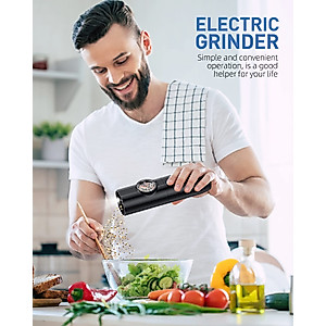 Electric Salt and Pepper Grinder Set - Usb Rechargeable - Automatic Pepper Mill Shaker - Large Capacity - Adjustable Coarseness - Led Light - One Hand Operated, 2 Pack