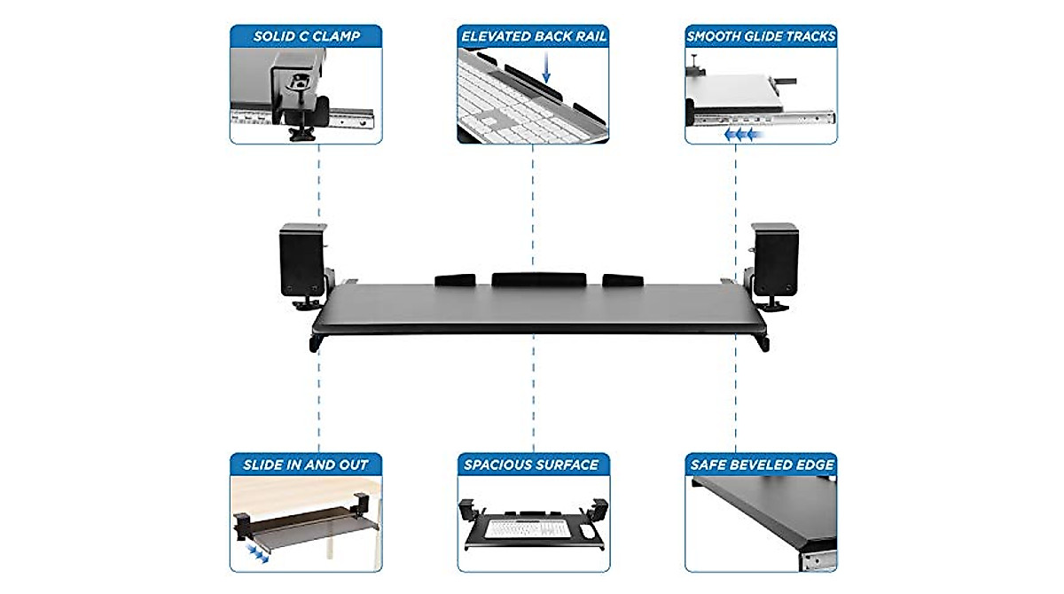 Mount-It! Ergonomic Clamp Keyboard Tray - No-Drill Slide Out