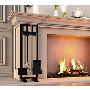 Fire Beauty Fireplace Tools Set 5 Pieces Fireside Accessories Fire Kit Stand Woodstove Tools Holder Wrought Iron Handle Indoor Fireset Stand