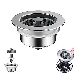 3-in-1 Stainless Steel Sink Aid, Press Type Sink Seal Filter, Stainless Steel Sink Aid, Kitchen Sink Drain Strainer (1PCS)