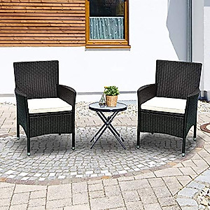 Outsunny 2 PCS Rattan Wicker Dining Chairs with Cushions and Anti-Slip Foot, Patio Stackable Chairs Set for Backyard, Garden, Lawn, Dark Coffee