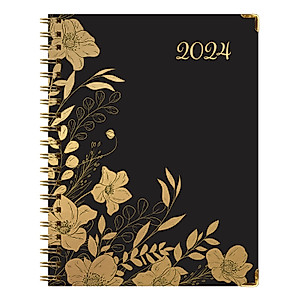 HARDCOVER 2024 Planner: (November 2023 Through December 2024) 8.5"x11" Daily Weekly Monthly Planner Yearly Agenda. Bookmark, Pocket Folder and Sticky Note Set (Golden Floral)