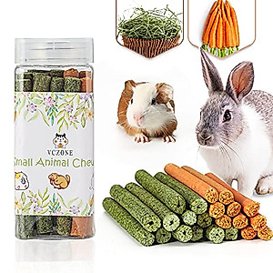 VCZONE Rabbit Chew Toys for Teeth, Timothy Grass Carrot Sticks for Guinea Pig Hamster Chinchilla Squirrel Bunny Small Animals (Timothy + Carrot)
