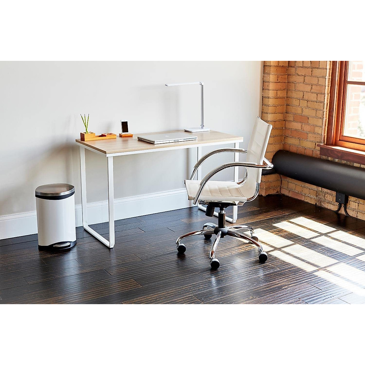 Safco Products Simple Design Table Desk with Sled Base, , Beech Top White Legs (1943BHWH)