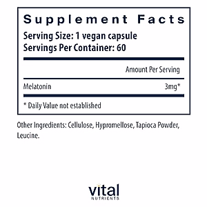 Vital Nutrients Melatonin 3mg | Vegan | Low-Dose Melatonin | Sleep Supplement to Support the Body's Natural Sleep Cycle* | Gluten, Dairy, Soy Free | 60 Capsules