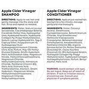 Apple Cider Vinegar Shampoo and Conditioner Set - Stop Flaky and Itchy Scalp – Sulfate Paraben Free Anti Dandruff Soothing Treatment for Dry, Oily and Damaged Hair - Intense Care for Women and Men