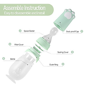 SANFE ELEPHANT Baby Spoons, Silicone Baby Food Dispensing Spoon, Squeeze Feeding Spoon with Cartoon Dust Cover, 4 oz. (Green)