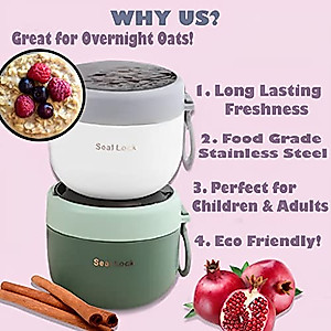 (White) 21oz Stainless Steel Insulated Food Thermos with Lids and Spork for Hot and Cold Food, Overnight Oats Container for, Food Storage Container, Meal Prep Container, Soup Thermos,