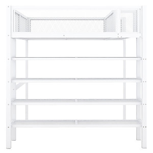 Bellemave Full Size Loft Bed with 4-Tier Shelves and Storage, Metal Loft Bed with Bookshelf, Full Size Loft Bed with Storage Stairs(White)