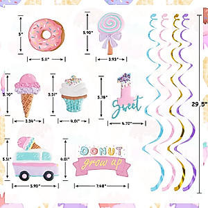 20Pcs Ice Cream Sweet One First Birthday Party Decorations, Ice Cream and Donut Party Hanging Swirls, Summer Ice Cream Party Ceiling Hanging Streamers for Ice Cream 1st Bday Girls Donut Party Supplies