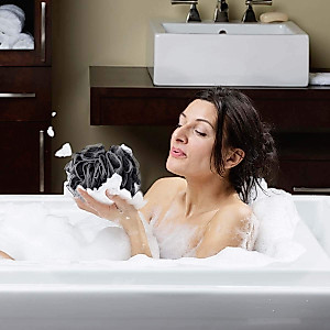 Tbestmax 75g XL Black Loofah Sponge for Exfoliating, Soft Shower Puff Bath Ball Body Scrubber Mesh Pouf 4 Set