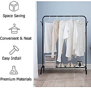 WEASHUME Clothes Rack 43.3 Inches Garment Rack,Coat stand with Bottom Shelf Portable Metal Clothing Rack for Hanging Clothes Coat Rack Black