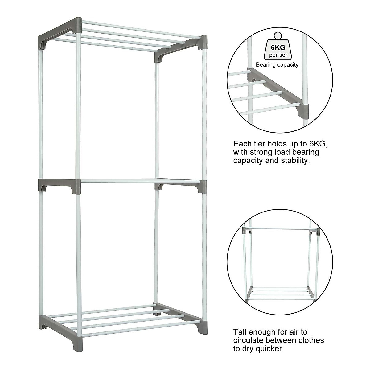 HOUSE AGAIN Clothes Drying Rack, Small Drying Rack Clothing, 3-Tier Laundry Cloth Dyer Racks Freestand Dryer Rack for Bathroom, Apartment and Laundry Room
