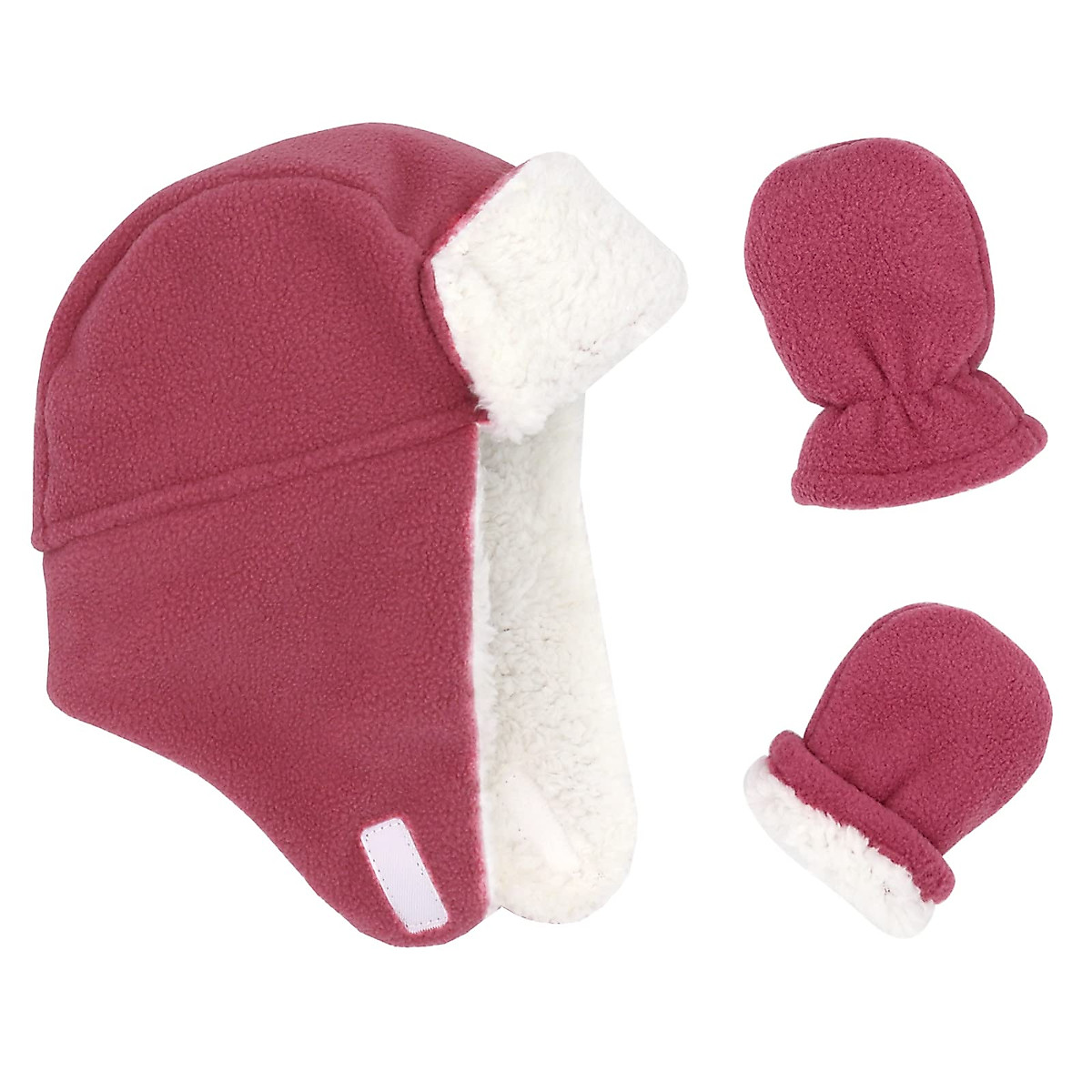 Baby Girl Winter Hat Toddler Hats for Girls Boys Sherpa Lined Trapper Hat Baby Hats and Mittens Toddler Gloves Rose 12-24 Months