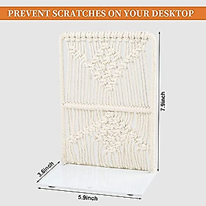 2 Pieces Boho Macrame Bookends Metal Book Stopper Farmhouse Modern Decorative Book Ends Movies CD Book Holders for Office Home Book Shelf (7.9x5.9x3.6 inch)