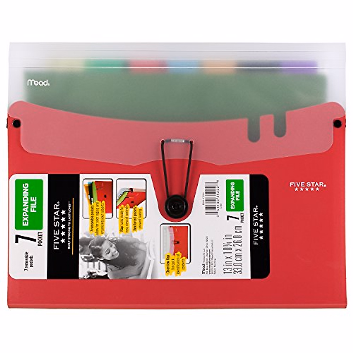Five Star Expanding File with Removable Files, 7-Pocket Expandable File Folder, 13" x 10-1/4", Red (73944)