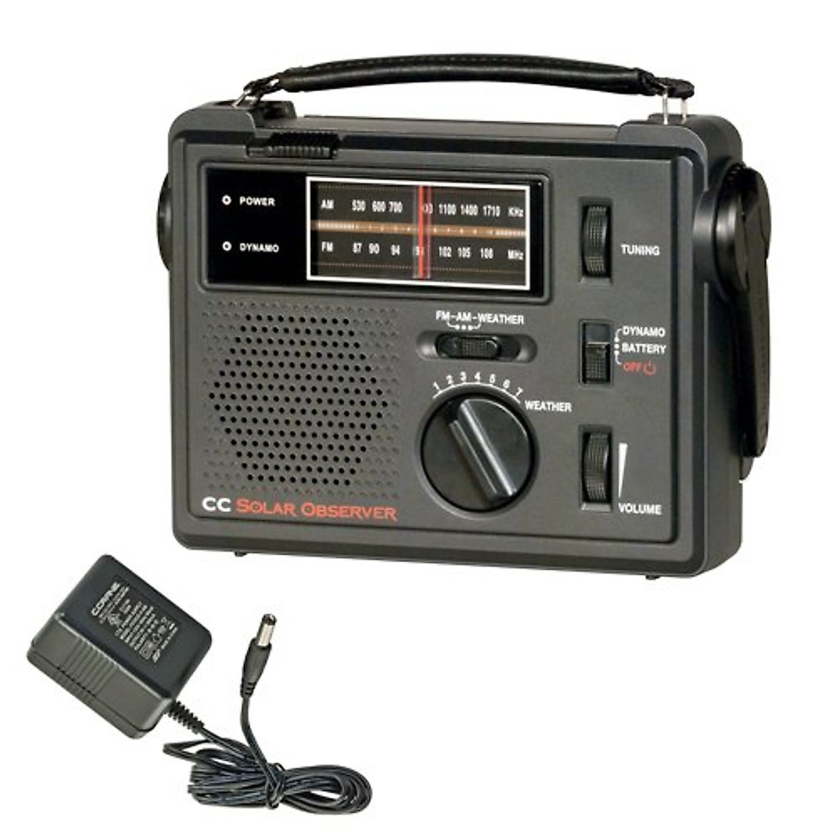 C. Crane CC Solar Observer Wind Up Solar Emergency Crank Radio with AM, FM, NOAA Weather, Built in LED Flashlight, Cellphone Charger and AC Adapter