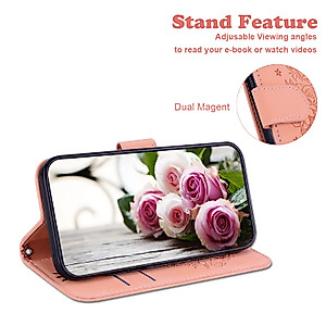 ONV Flip Case Compatible with Samsung Galaxy S9 Plus - Rose Butterfly Embossed Phone Case with Card Holder Lanyard Stand Case Leather Magnetic Wallet Cover for Samsung Galaxy S9 Plus [XT] -Pink