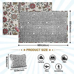 Joko Ivery Flowers Birds Premium Soft Travel Blanket Pillow Airplane Blanket with Hand Luggage Belt & Backpack Clip Travel Essentials 2 in 1 for Office Home Airplane Car