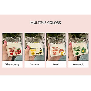 380ml Kawaii Milk Glass Cup Creative Square Clear Milk Carton Water Bottle Wholesale Cute Fruit Heat Resistant Breakfast Cups (Avocado, 300-400ml)