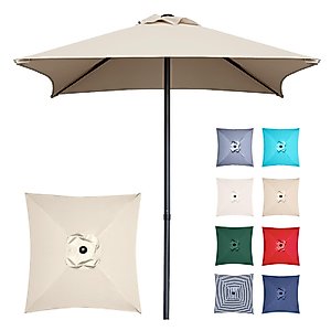 Trenovo 4.9 ft Patio Umbrella - Outdoor Table Umbrella with 4 Reinforced Ribs, UV Protection & Waterproof Market Umbrella for Garden, Lawn, Deck, Backyard, Pool (Tan)