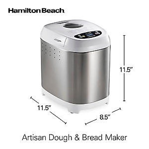 Hamilton Beach Digital Electric Bread Maker Machine Artisan and Gluten-Free, 2 lbs Capacity, 14 Settings, White and Stainless Steel (29987)