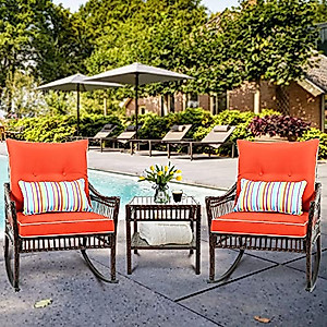 CIRMUBUY 3-Piece Outdoor Furniture Set, Rocking Conversation Chair, Wicker Cushioned Patio Rocker with Side Table for Porch, Garden, Poolside & Deck, Orange